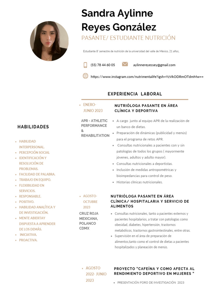 CV Sandra Aylinne Reyes González 2 | PDF | Nutrición | Dieta y nutrición