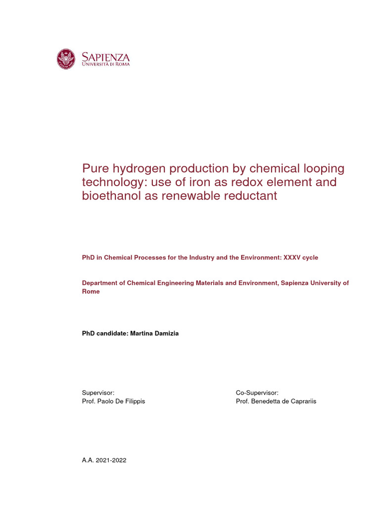 Pure hydrogen production by chemical looping technology - use of iron ...