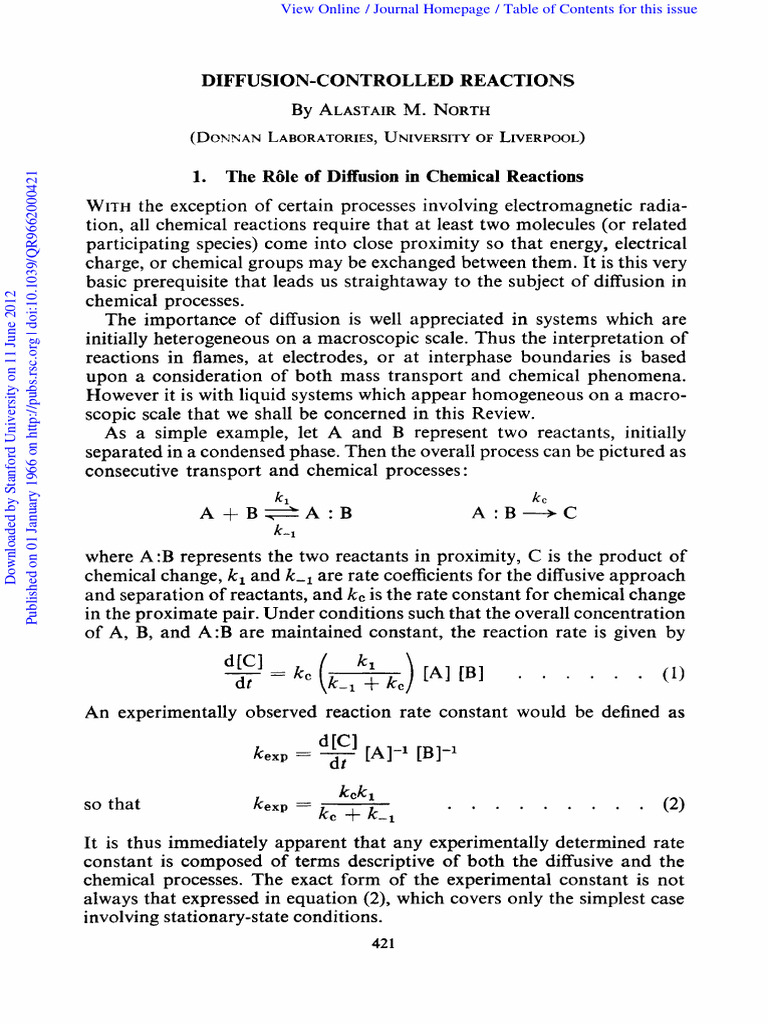 Diffusion-Controlled Reactions Guide | PDF | Diffusion | Chemical Reactions