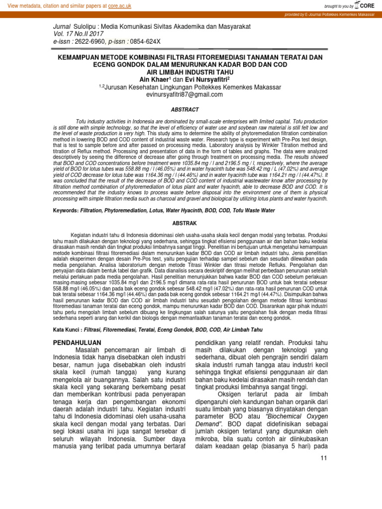 Kemampuan Metode Kombinasi Filtrasi Fito | PDF