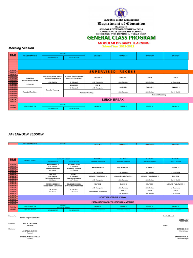 Comitang - General Class Program 2021 2022 | PDF