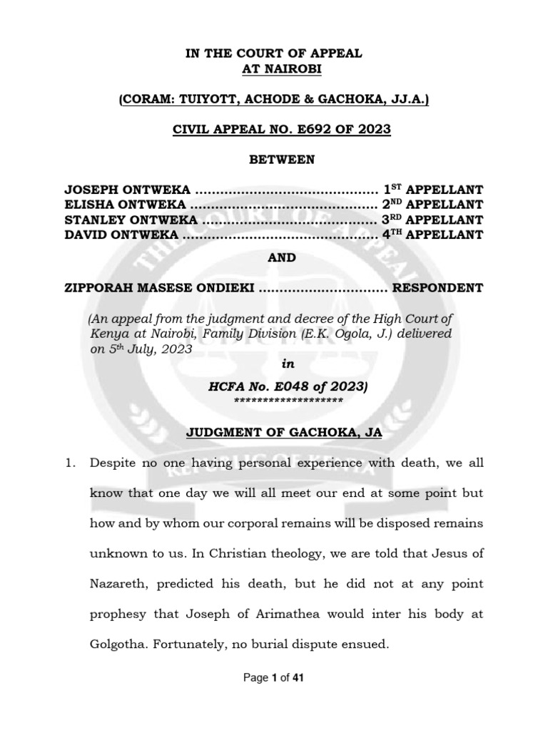 CoA JG On Burial Rights CA E692 of 2023 - 1 | PDF | Burial | Appeal