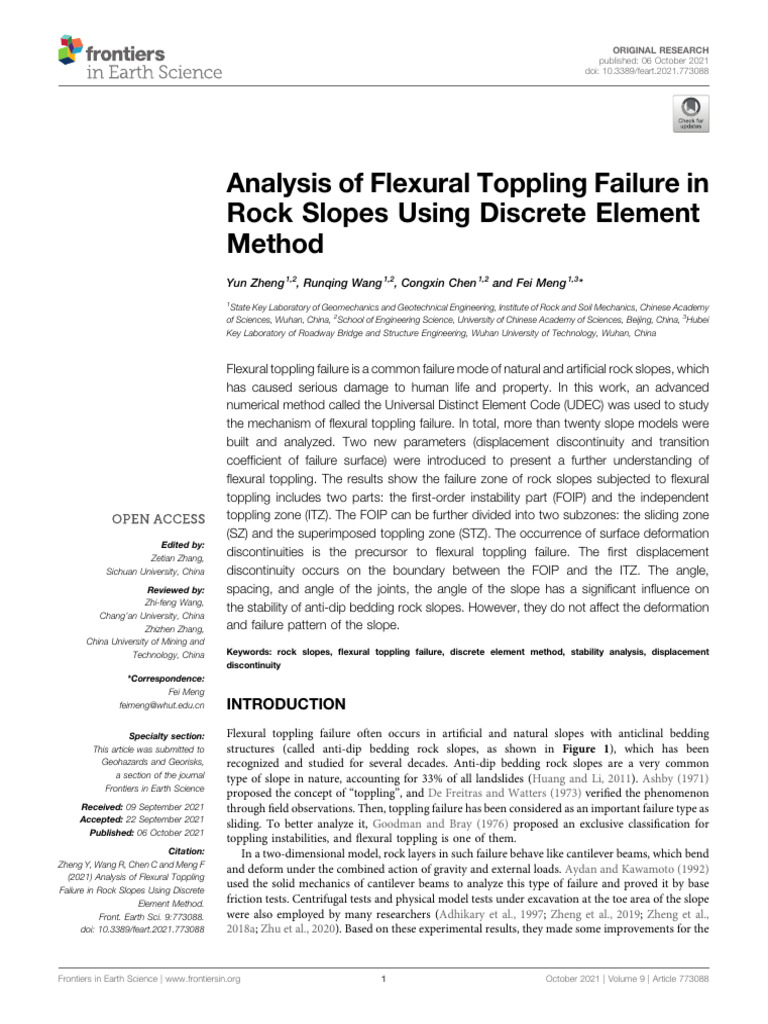 Analysis of Flexural Toppling Failure in Rock Slopes Using Discrete Element Method | PDF ...