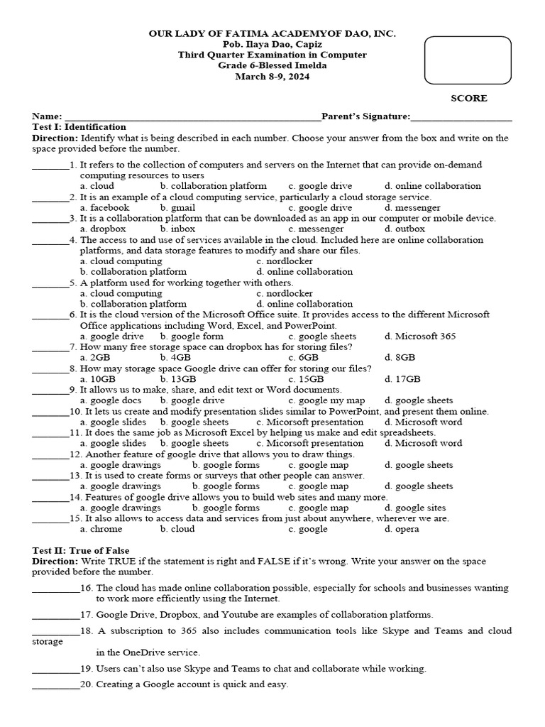 Grade 6 Blessed Imelda, ICT | PDF | Cloud Computing | Cyberspace