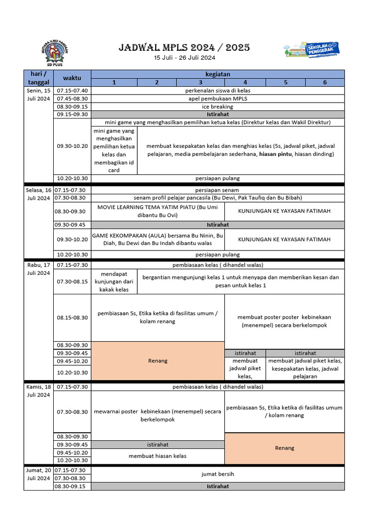 Jadwal MPLS 2024-2025 Fix Jos | PDF