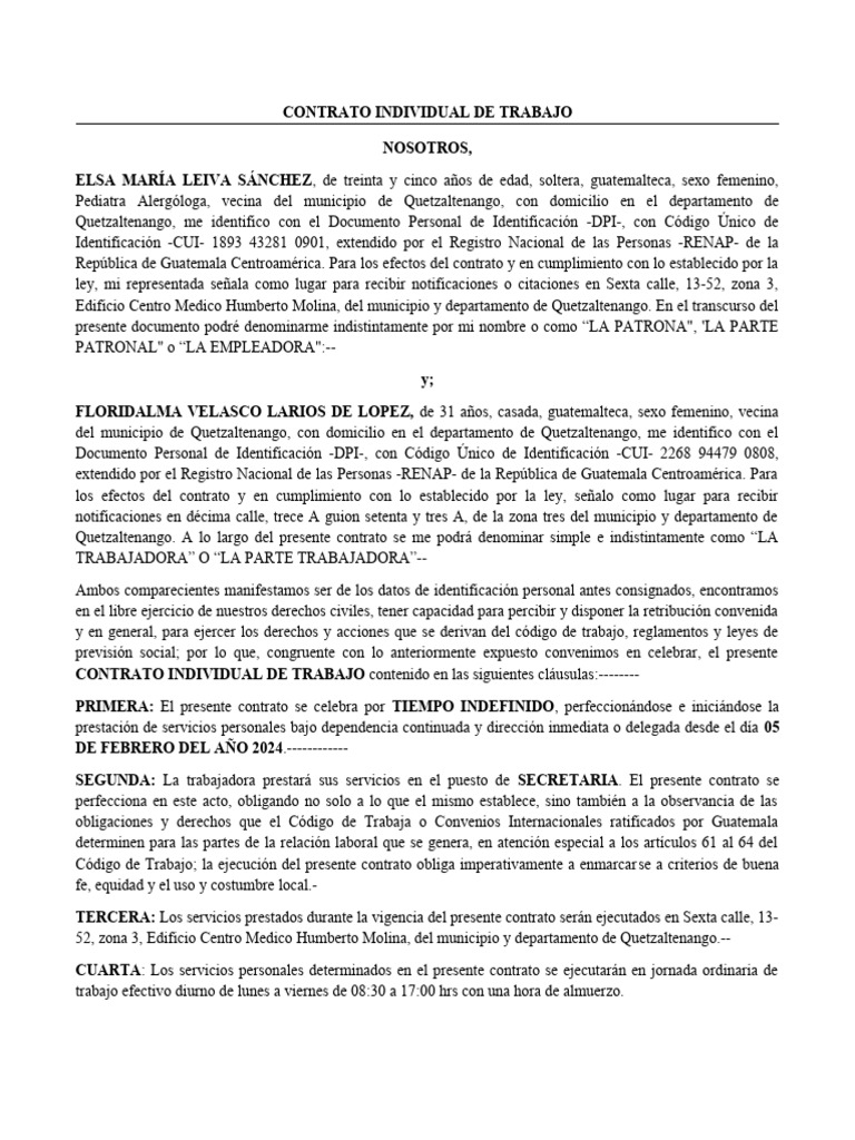 CONTRATO INDIVIDUAL DE TRABAJO | PDF