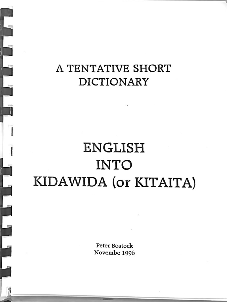 Tentative Short Dictionary English To Kidawida by Peter Bostock | PDF