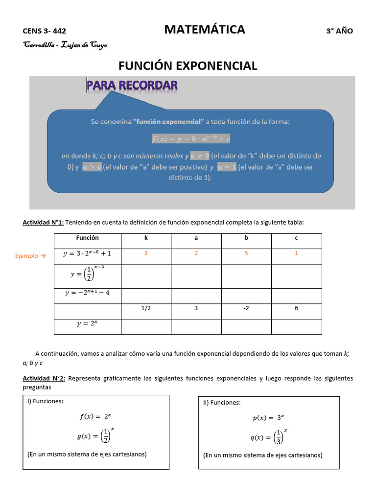 Funciòn Exponencial | PDF | Asíntota | Análisis matemático