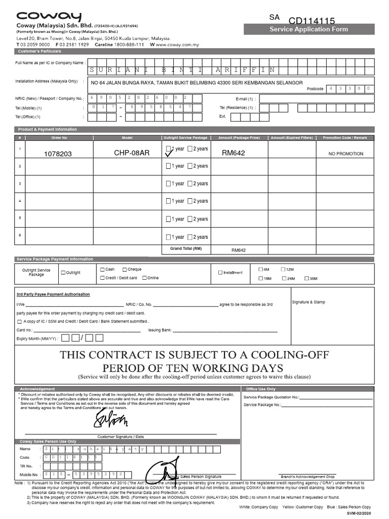 Service Application Form - SVM 2020 02 | PDF | Payments | Cheque