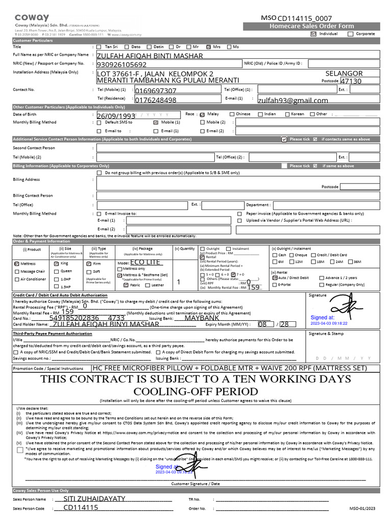 Zulfah Afiqah Binti Mashar Cd114115 0007 | PDF | Credit Card | Payments