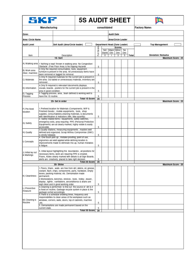 5S Audit Sheet for Workplace Organization | PDF
