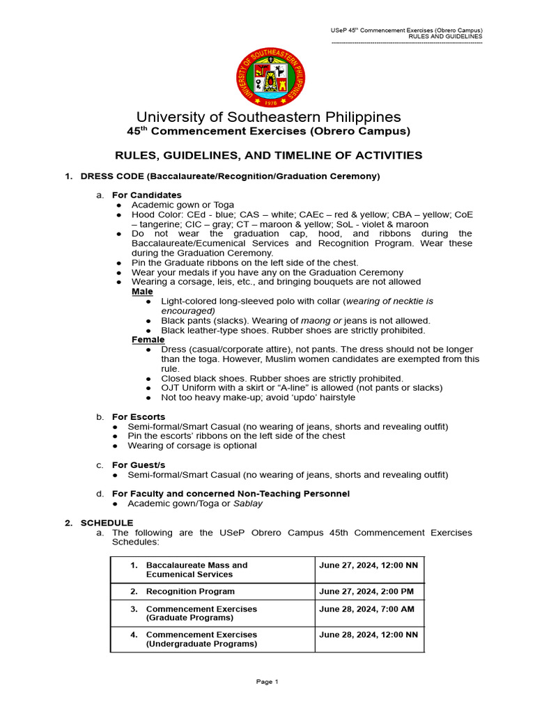 Annex a Rules Guidelines and Timeline of Activities 45th Commencement ...