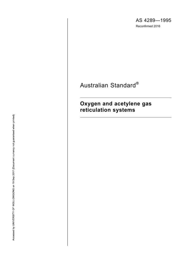 As 4289-1995 Oxygen and Acetylene Gas Reticulation Systems | PDF ...