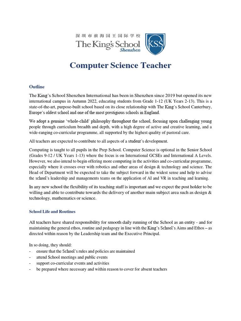 Computer Science Teacher | PDF | Schools | Teachers