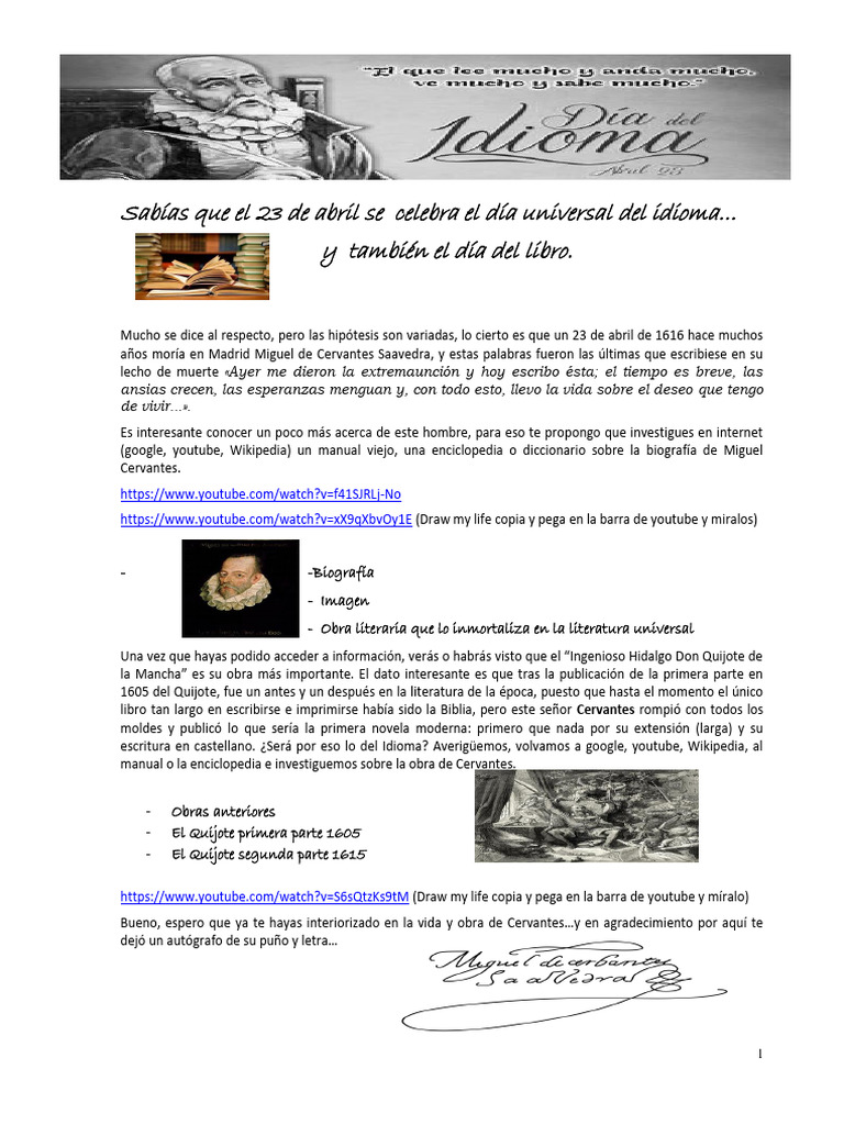 Día Del Idioma CENS 2023 | PDF | Don Quijote | Lengua española