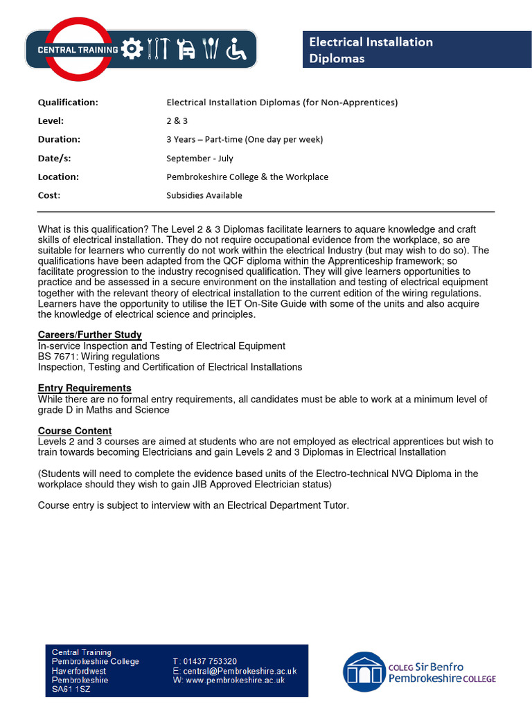 Level 3 Electrical Installation Diploma | PDF | Electrician ...