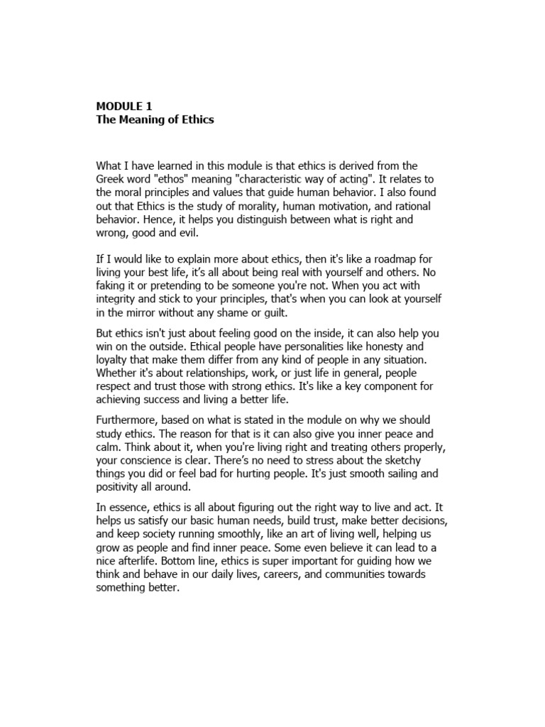 Ethics Reflection On All Modules | PDF | Happiness | Morality