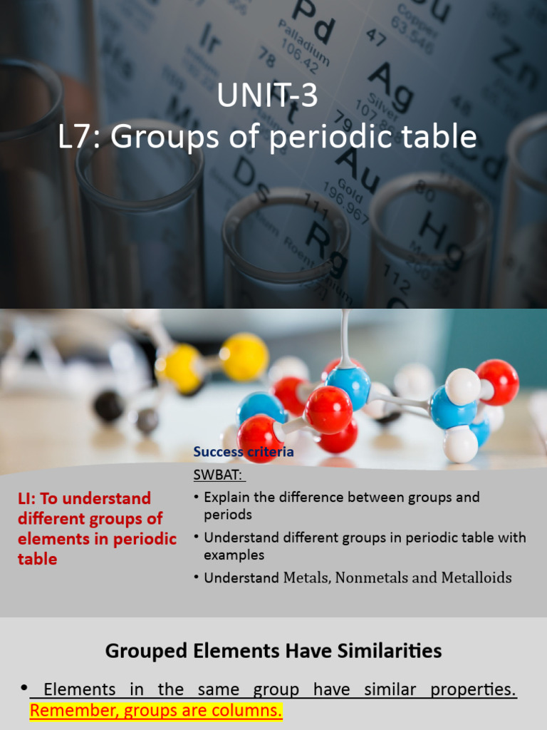 L7 Groups of Periodic Table | PDF | Chemical Elements | Metals