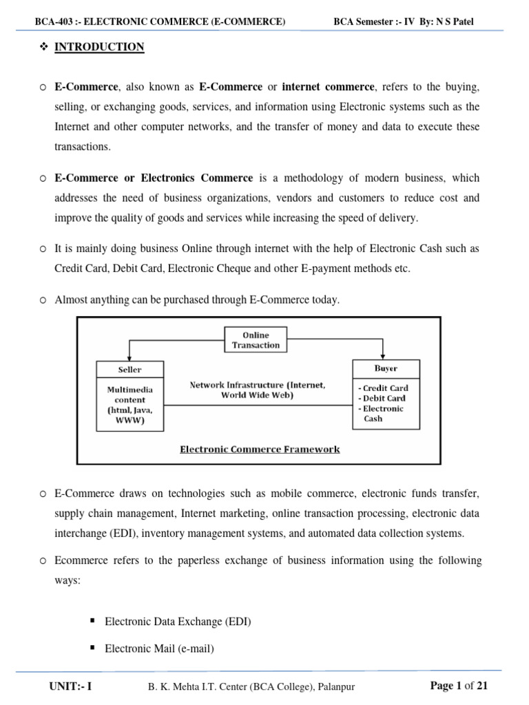 403 - E-Comm Unit-I | PDF | E Commerce | Online Shopping