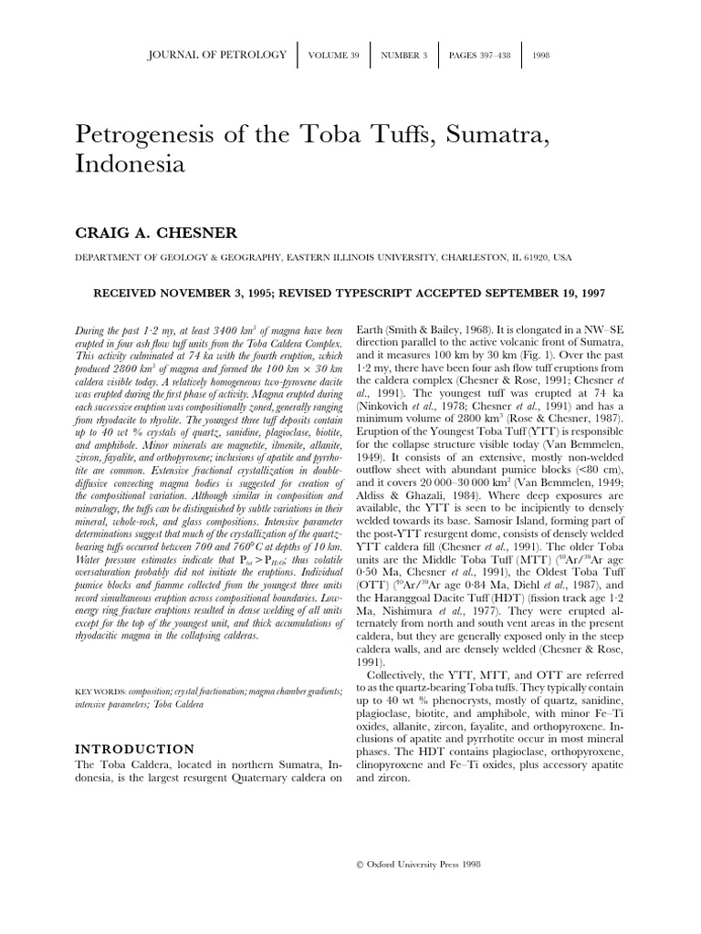 1998 Chesner Petrogenesis TobaTuff | PDF | Magma | Geology