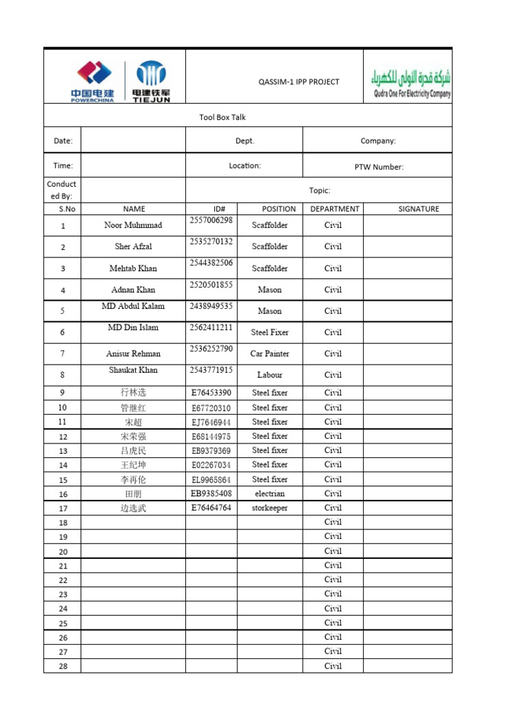 TBT Attendance Sheet QASSIM-1 IPP | PDF