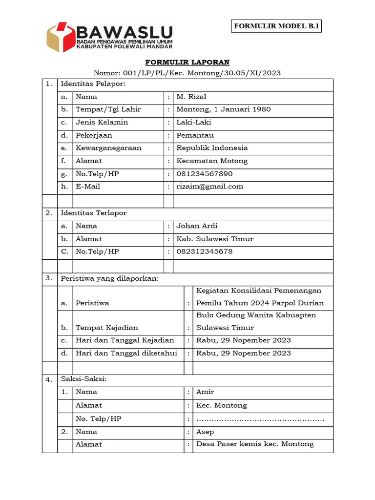 Formulir Model B-1 | PDF
