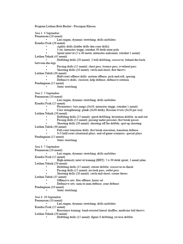 Program Latihan Bola Basket Terstruktur | PDF | Games Of Physical Skill ...