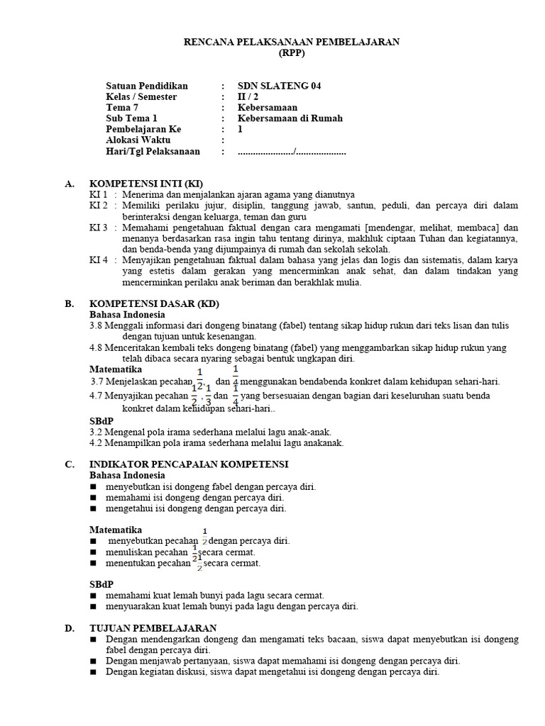 RPP Kelas 2: Tema Kebersamaan | PDF