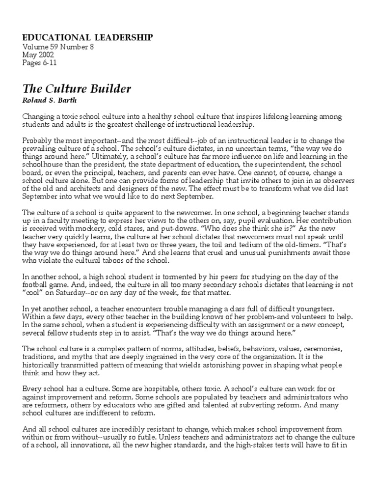 The Culture Builder: Educational Leadership | PDF | Wellness