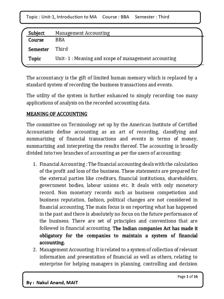 NOTES Unit-1 Management Accounting | PDF | Management Accounting ... NOTES Unit-1 Management Accounting | PDF | Management Accounting ...