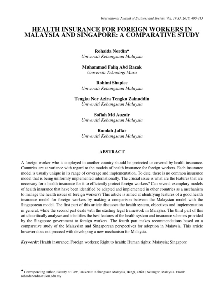 Comparative Health Insurance for Foreign Workers | PDF | Cost Of Living ...