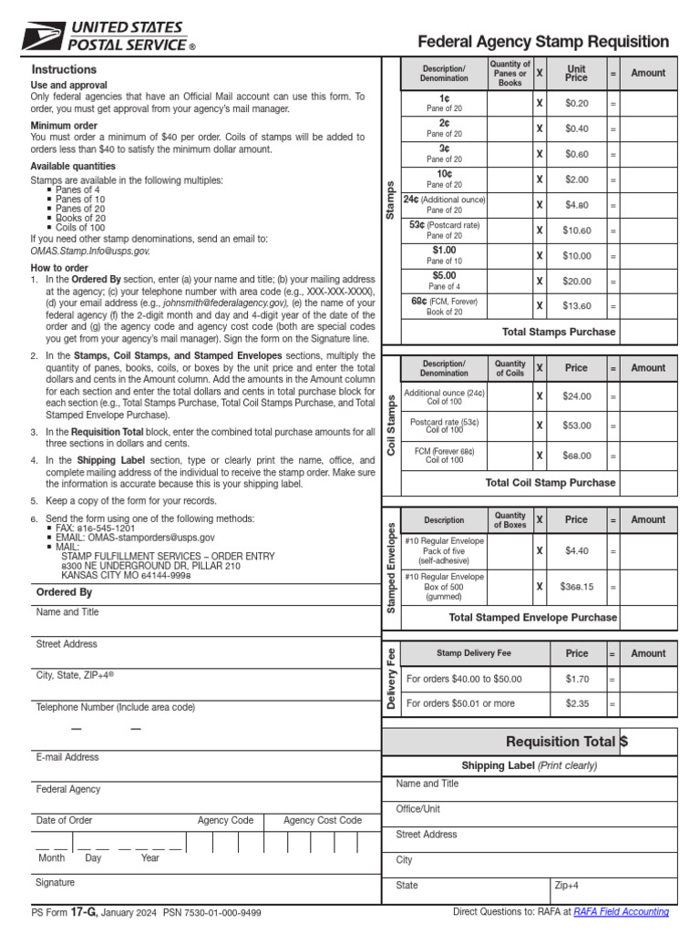 Federal Agency Stamp Requisition: Instructions | PDF | Postage Stamp | Mail
