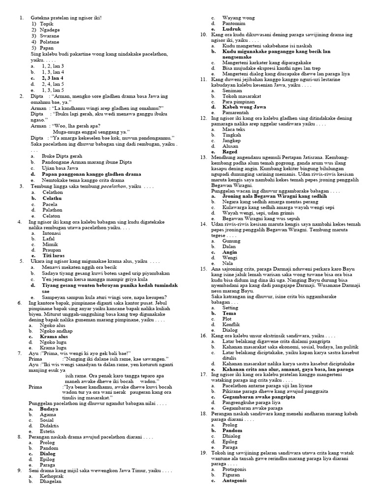 Soal Uas Bhs Jawa 12 SMT 2 | PDF