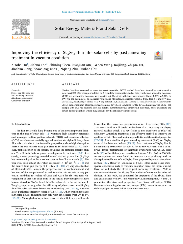 Improving The Efficiency of Sb2Se3 Thin-Film Solar Cells by Post ...