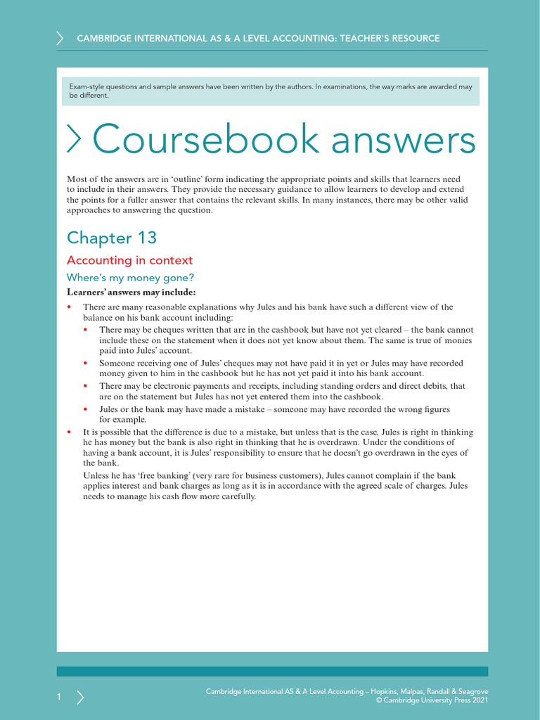 Chapter 13 Answers Pdf Debits And Credits Banks