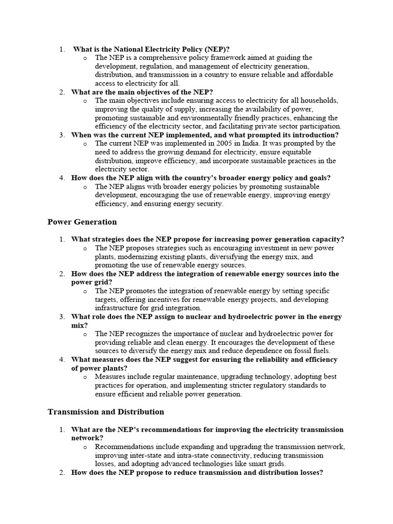 NEP Questions | PDF | Renewable Energy | Subsidy
