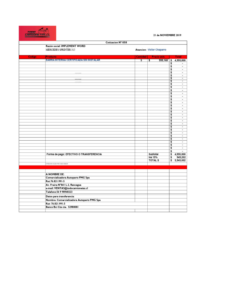 Barras Int Mercedes Sprinter 315 Sin Instalar Impl Word 21-11-2019 | PDF
