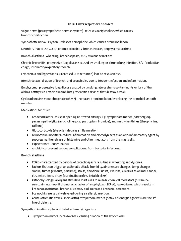 CH 39 Lower Respiratory Disorders | PDF | Asthma | Chronic Obstructive ...