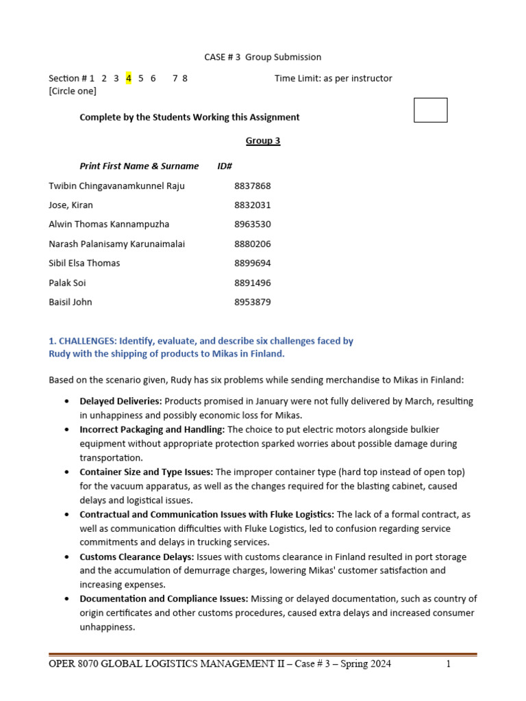 Case Study 3 | PDF | Logistics | Cargo