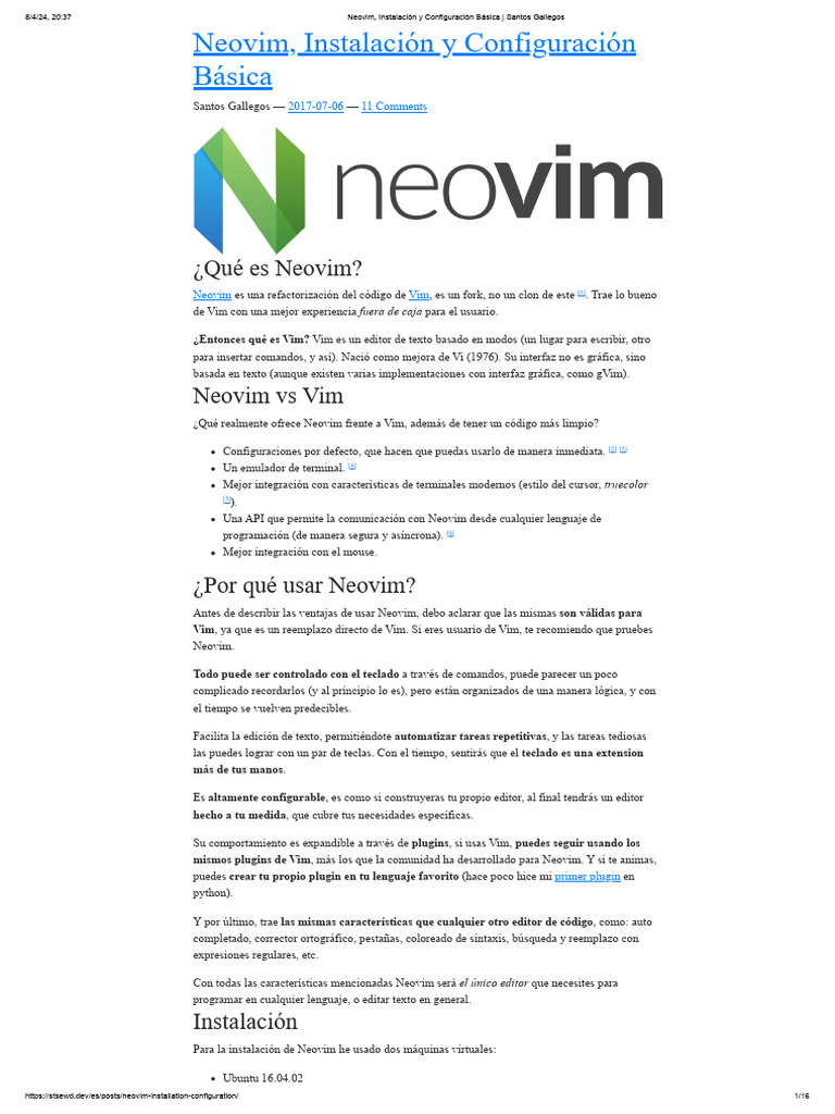 Neovim, Instalación y Configuración Básica - Santos Gallegos | PDF ...