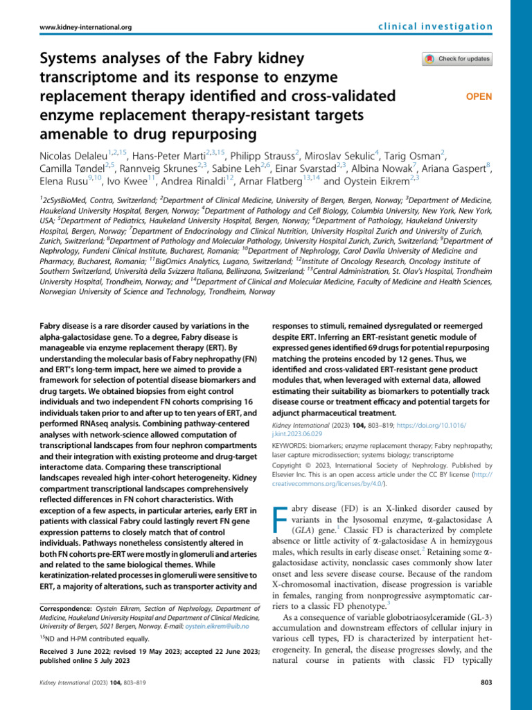 Systems Analyses of The Fabry Kidney Transcriptome | PDF | Kidney ...