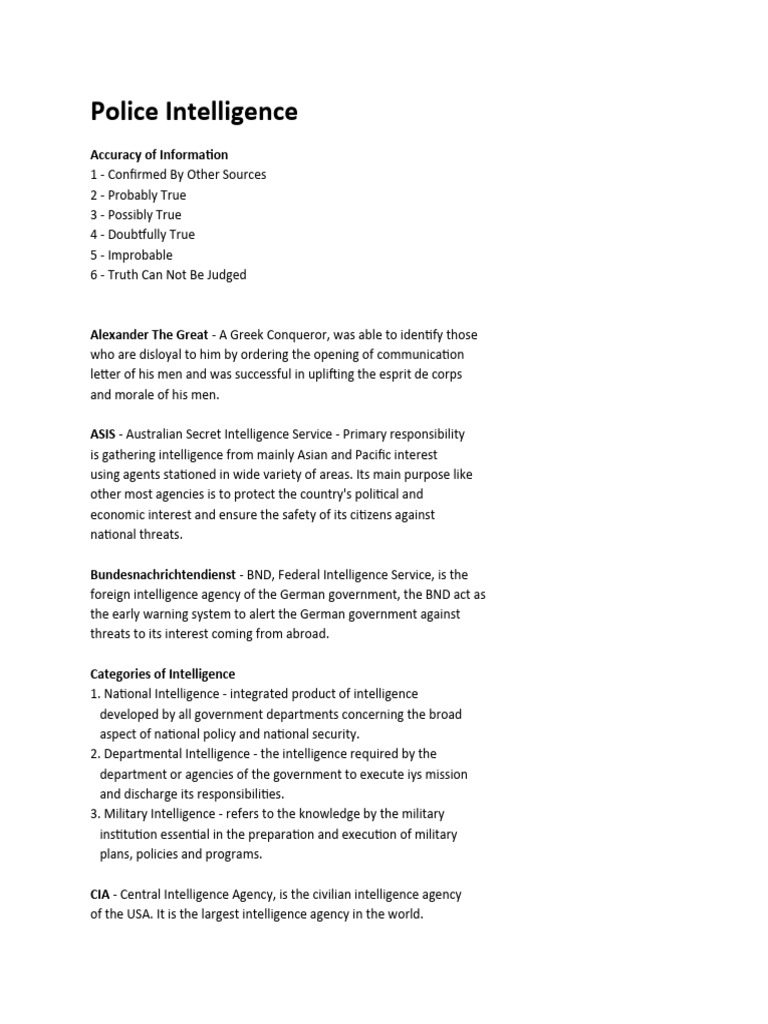 Police Intelligence | PDF | Counterintelligence | Military Intelligence