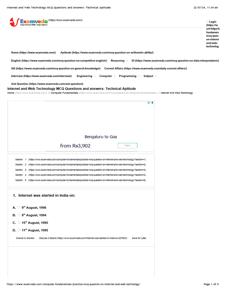 Internet & Web Tech MCQs for Aptitude | PDF | World Wide Web | Internet & Web