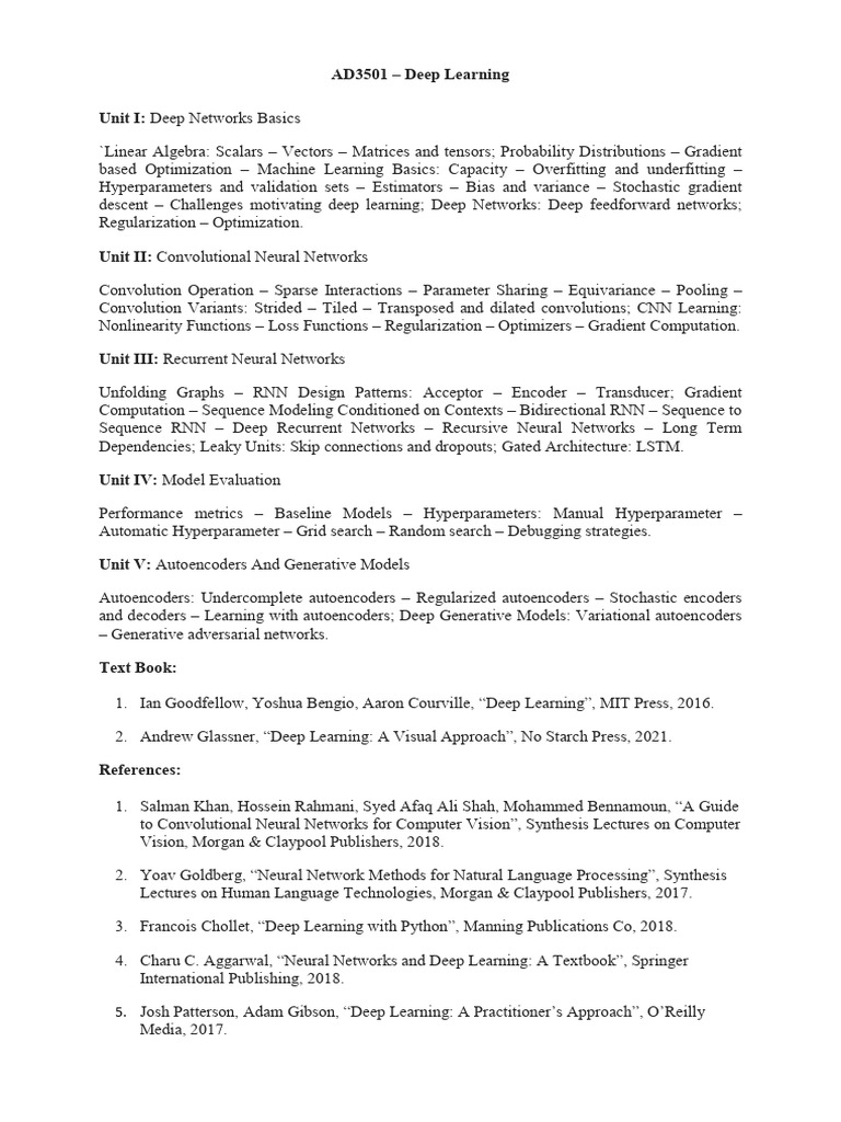 AD3501 Deep Learning Syllabus | PDF | Deep Learning | Artificial Neural Network