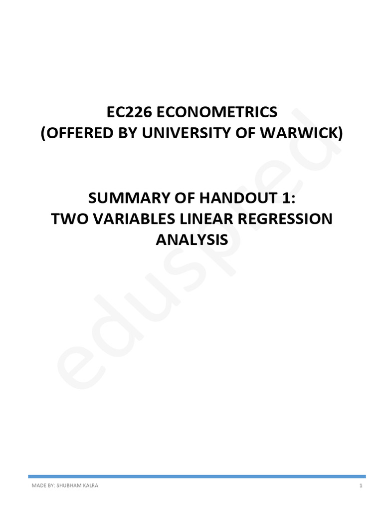 EC226 - Econometrics (Revision Guide - Simple Linear Regression) | PDF ... EC226 - Econometrics (Revision Guide - Simple Linear Regression) | PDF ...