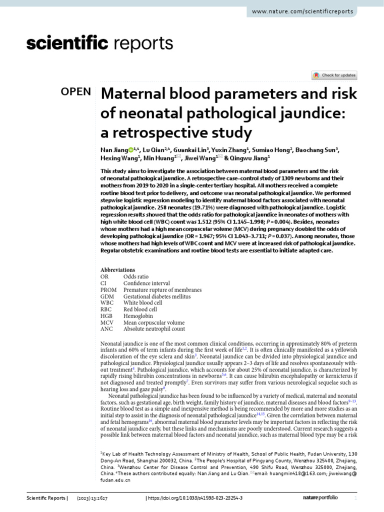 Maternal Blood Parameters and | PDF | Preterm Birth | Medical Specialties