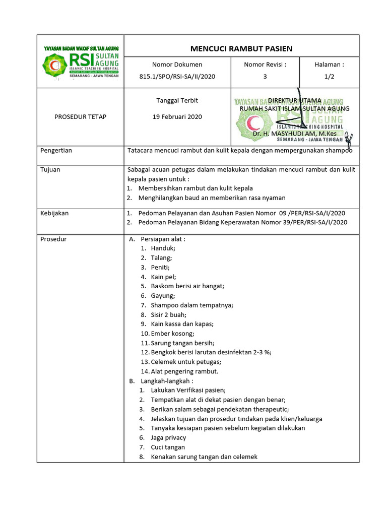 Sop Mencuci Rambut Pasien | PDF
