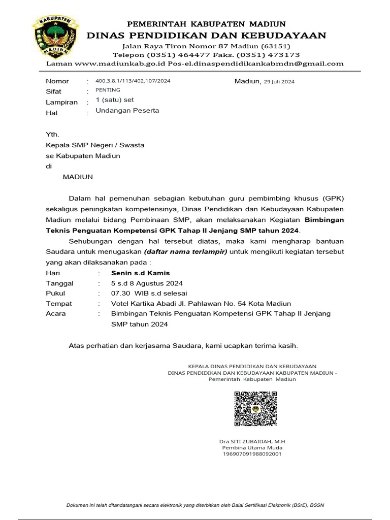 Undangan Peserta Bimtek GPK Tahap 2 | PDF