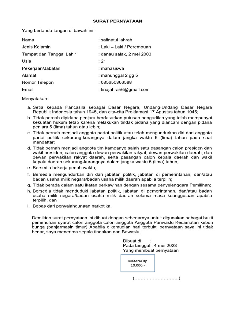 Surat Penyataan | PDF