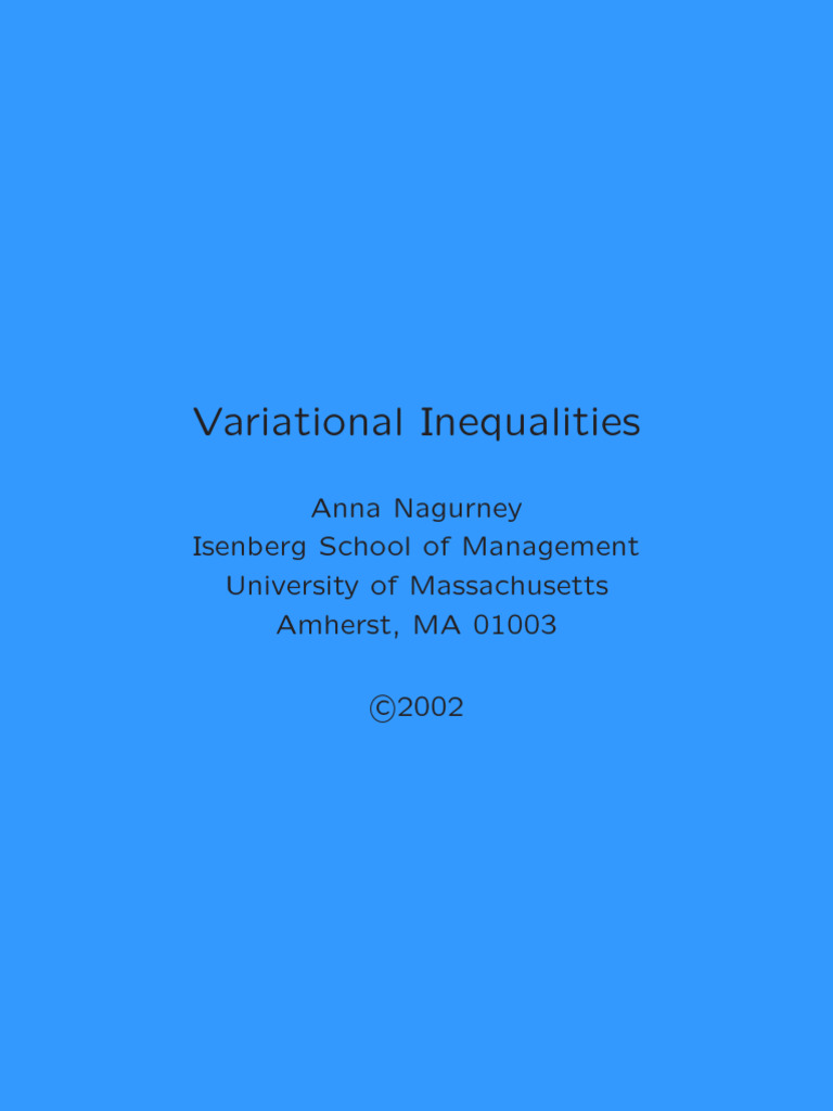 Variational Inequality Pdf Mathematical Optimization Mathematics